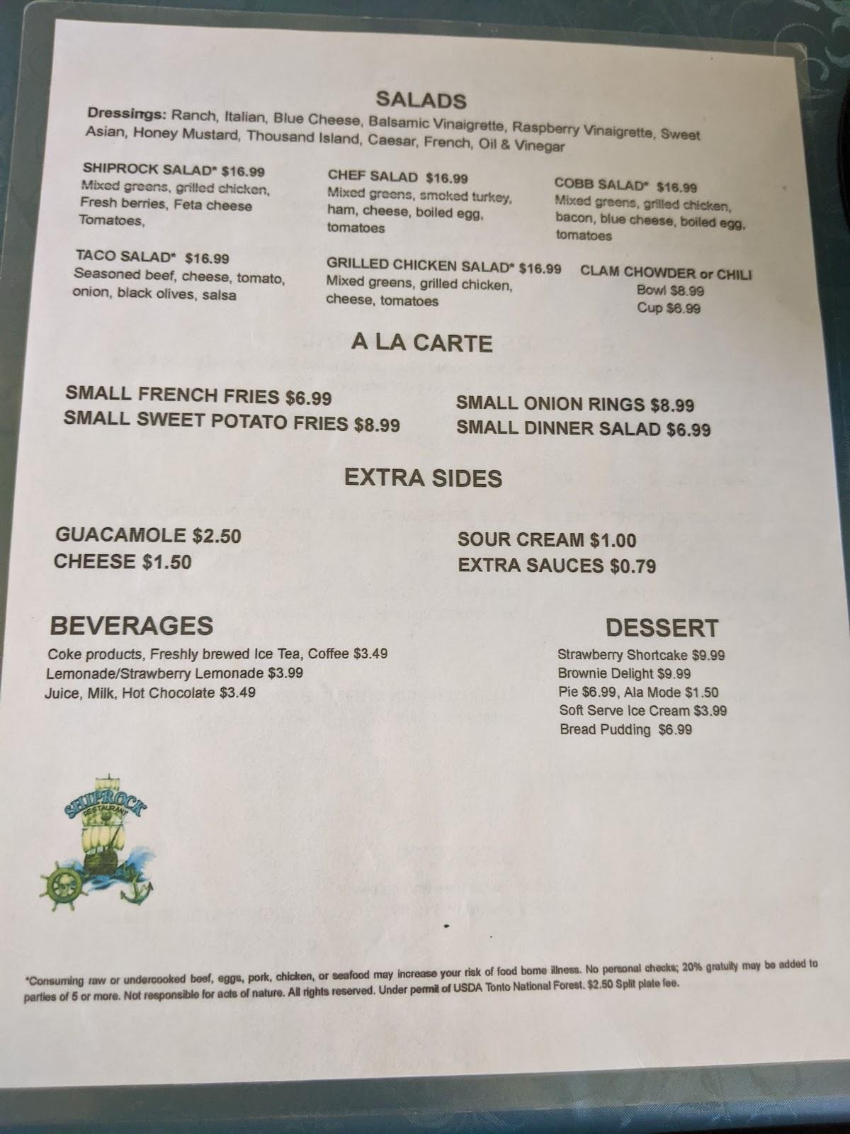 Menu at Shiprock Restaurant, Mesa, N Bush Hwy