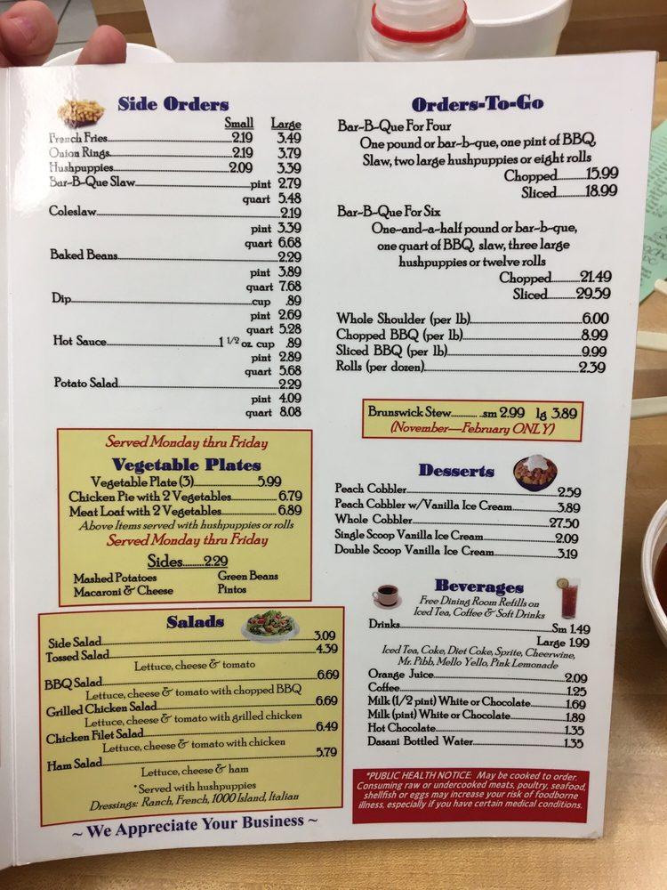 Menu at Archdale Barbeque, Archdale