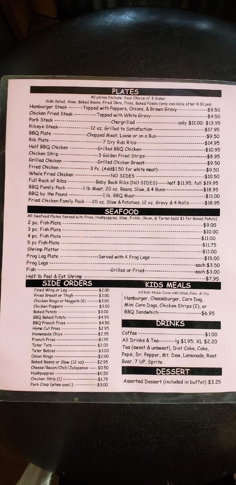 Menu at Bigg Butts BBQ, Leachville, 405 Main St