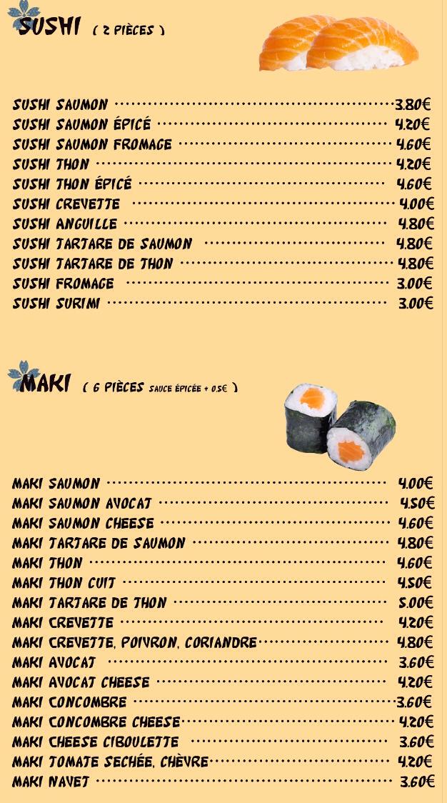 Menu at Bingo Sushi restaurant, Annecy