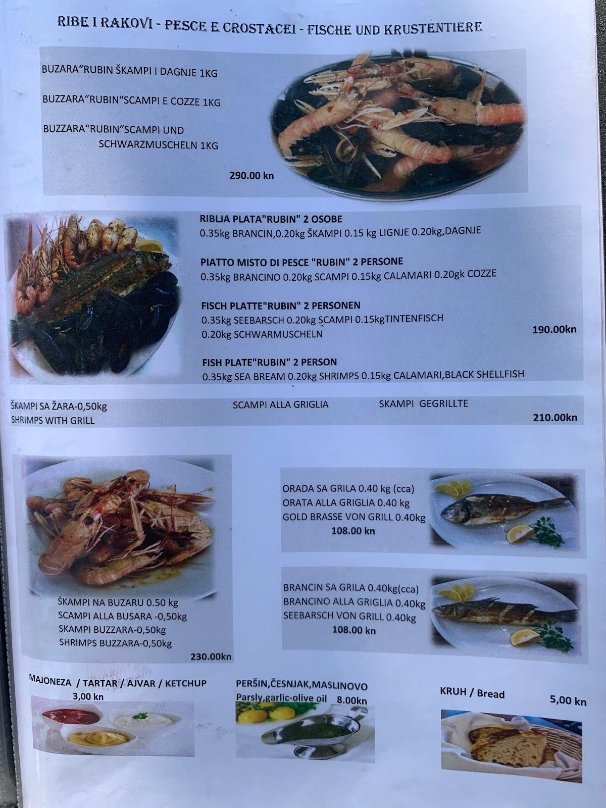 Menu at Bistro Pizzeria Rubin, Mošćenička Draga