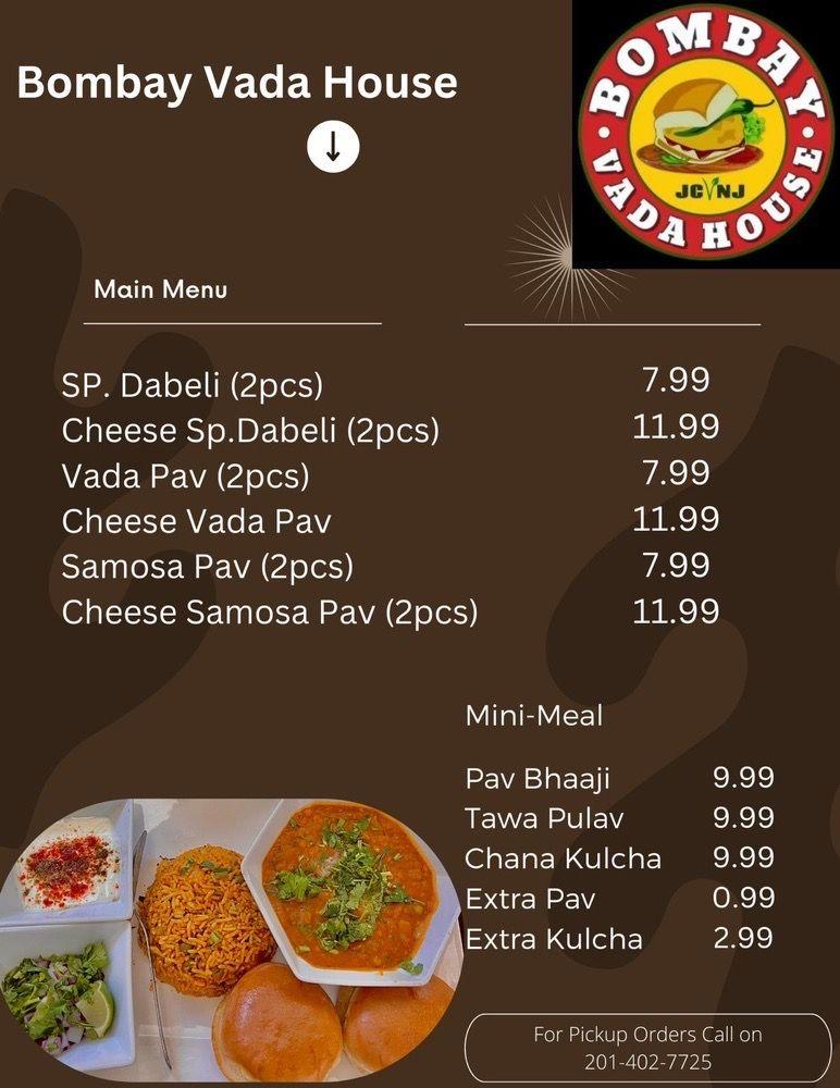 Menu at Bombay vada house restaurant, Jersey City