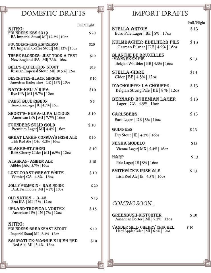 Menu at Centre Street Tap House pub & bar, Portage