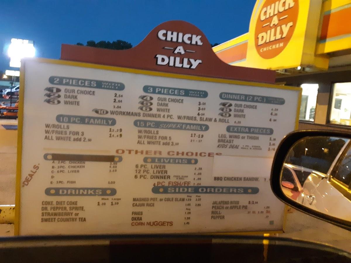Menu at Chick-A-Dilly fast food, El Dorado, W Hillsboro St