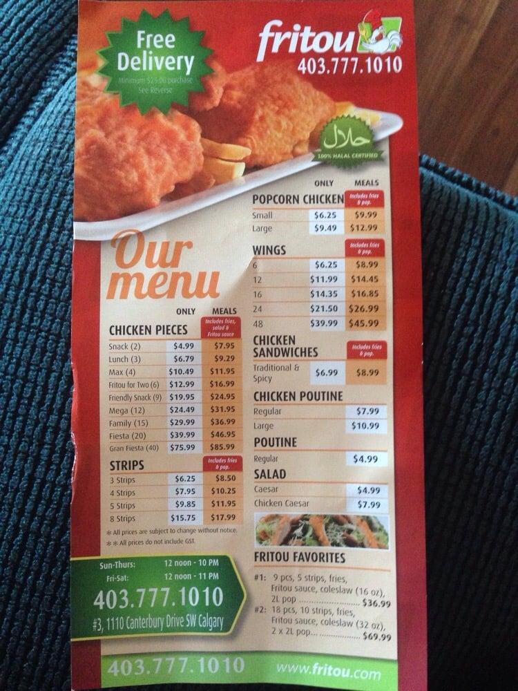Menu at Fritou Chicken & BBQ INN & Catering Inc., Calgary, Canterbury Dr SW