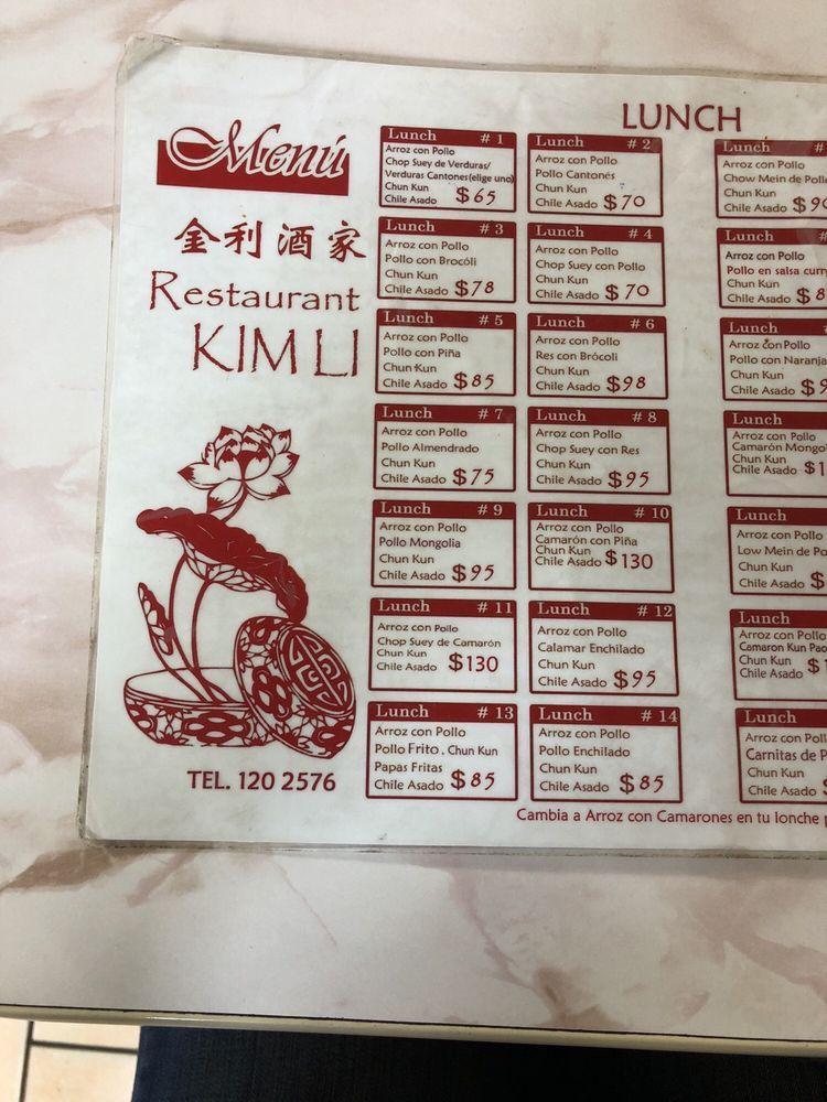 Menu at Kim Li restaurant, Rosarito