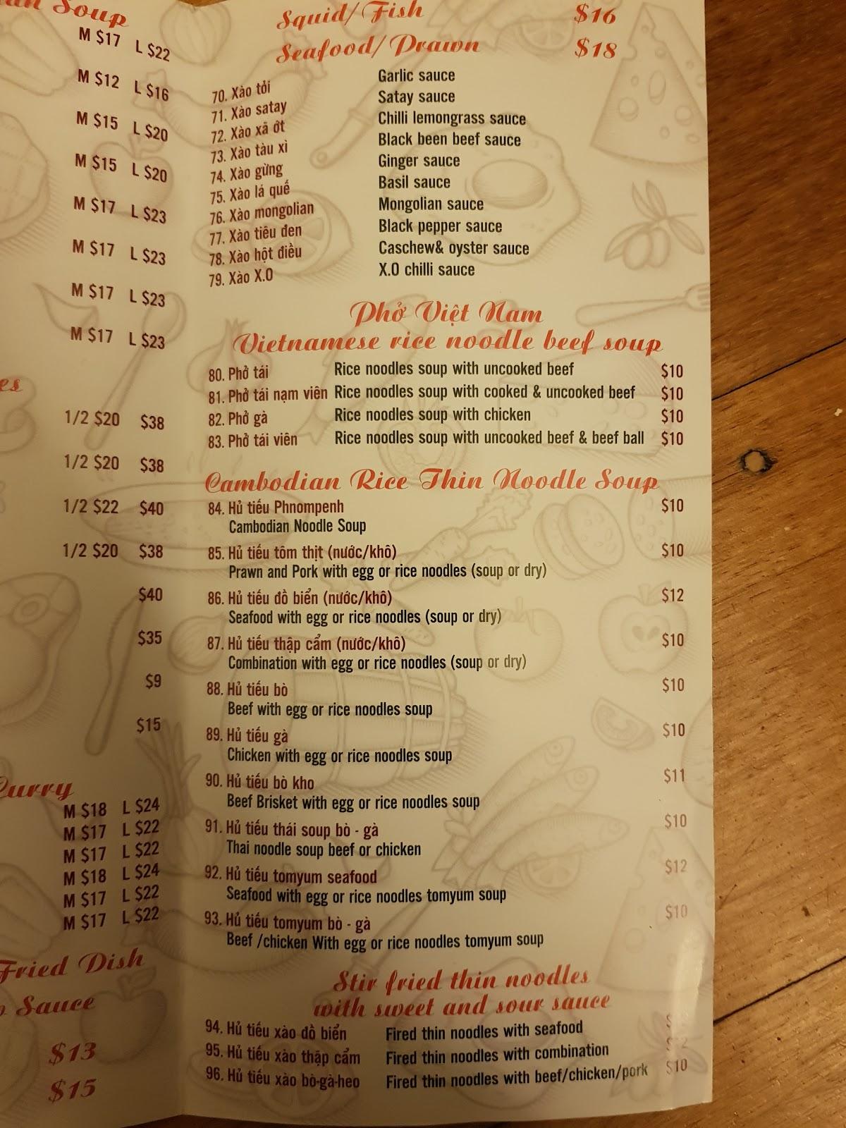 Menu at Mekong Restaurant, Springvale
