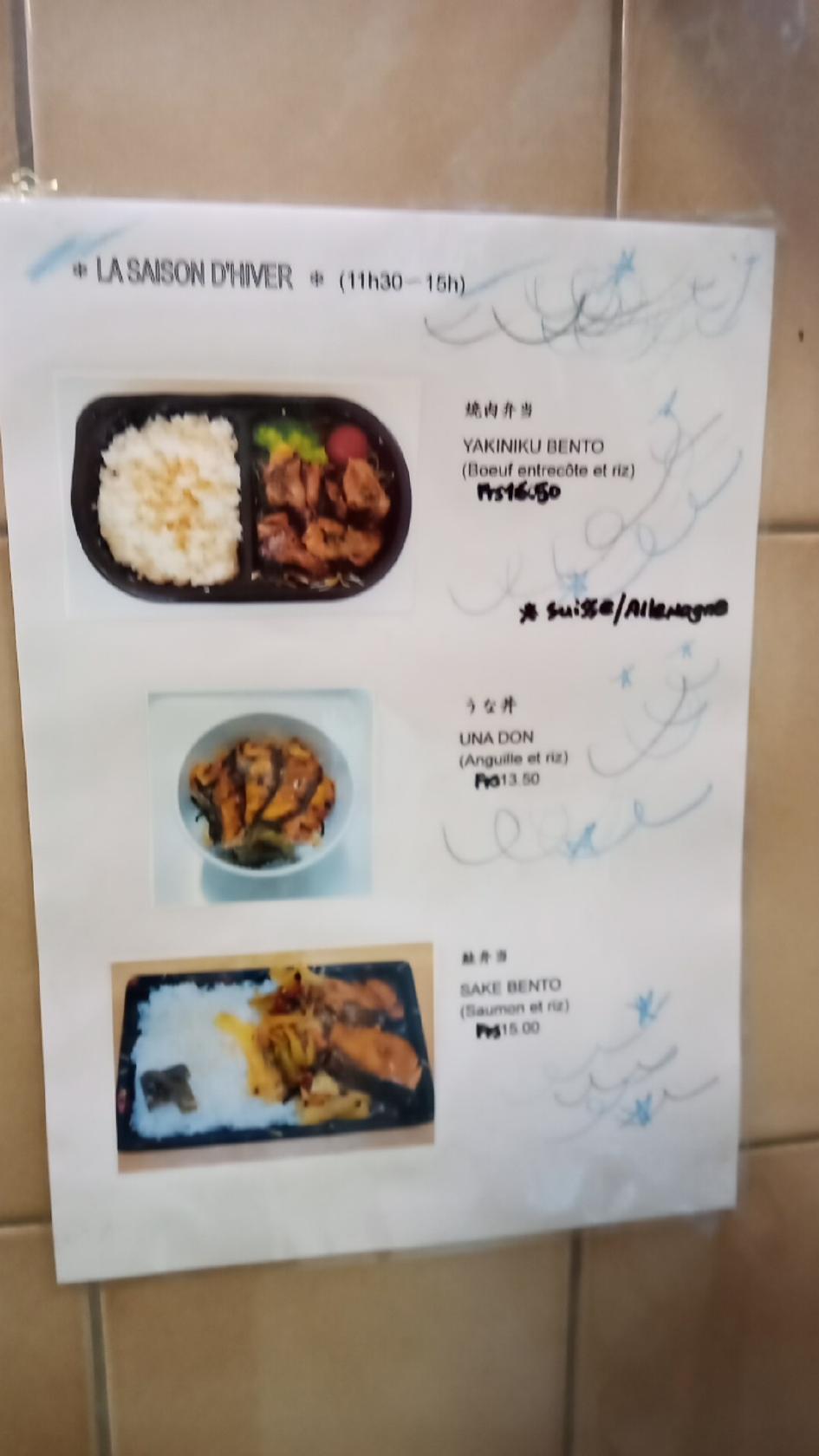 Menu at TANUKI, Geneva