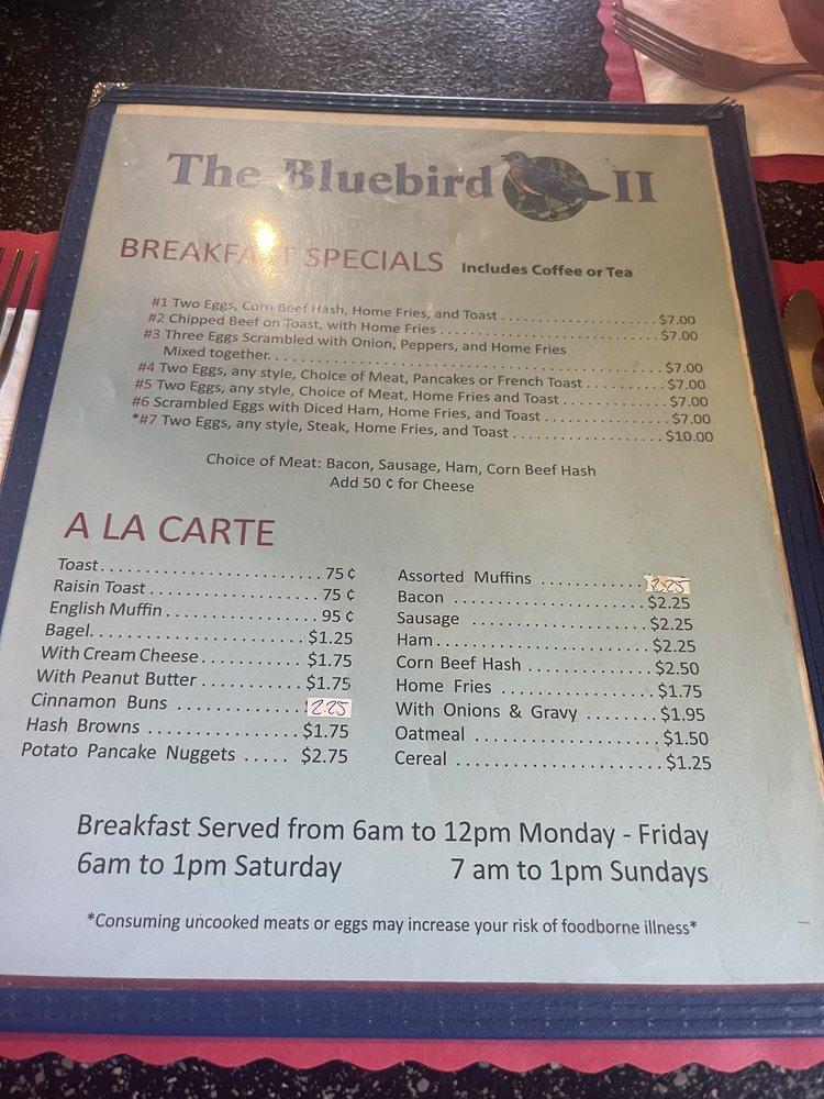 Menu at The Bluebird 2 Diner restaurant, Factoryville