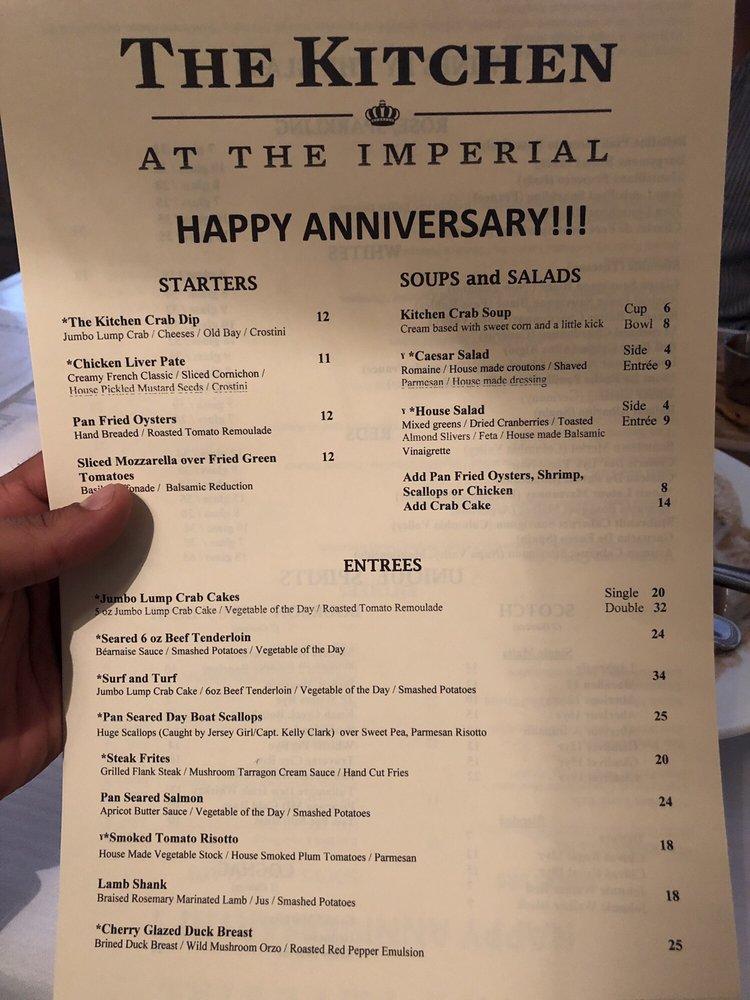 Menu at The Kitchen at the Imperial pub & bar, Chestertown