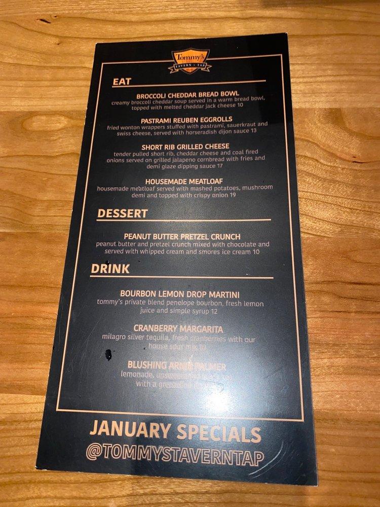 Menu at Tommys Tavern + Tap pub & bar, Clifton