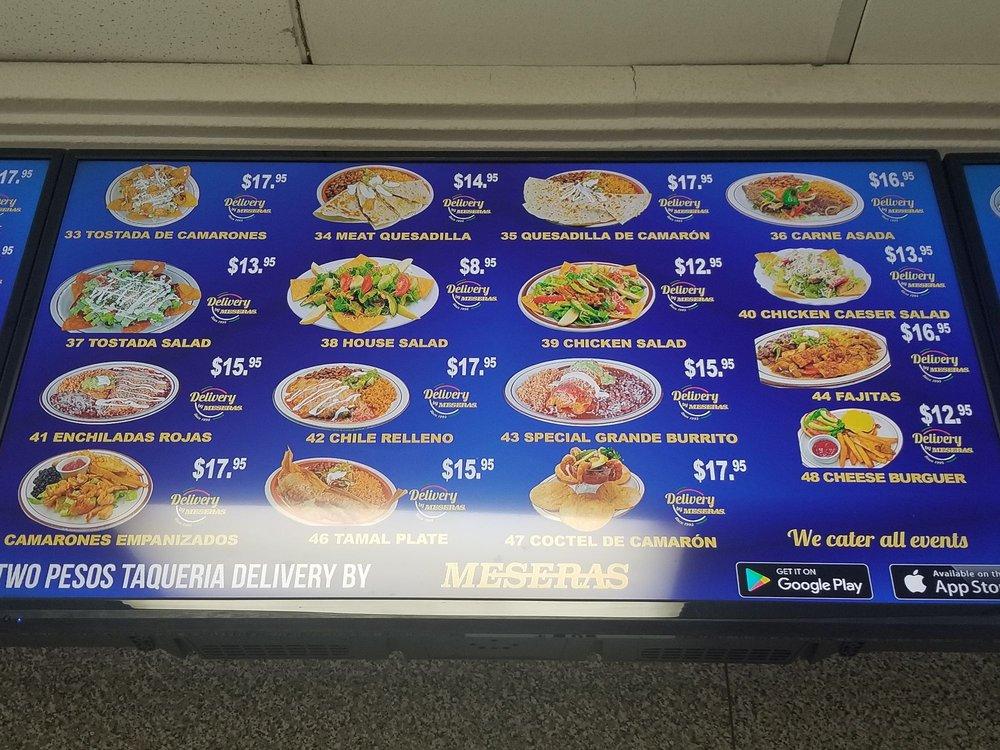 Menu at Two Pesos Taqueria restaurant, Los Gatos