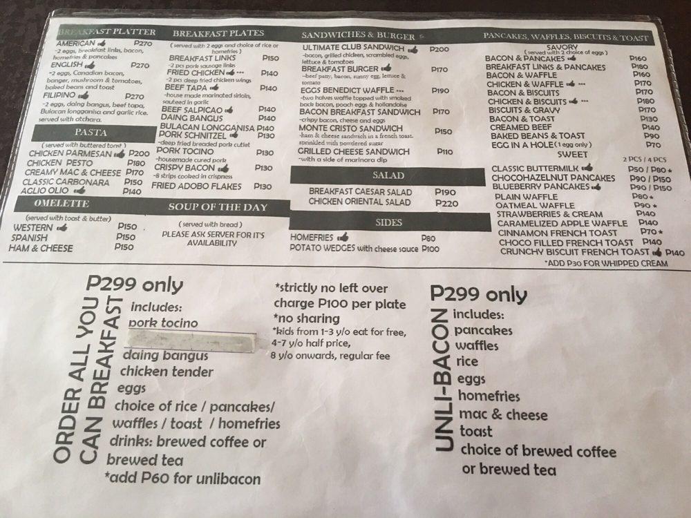 Menu at ZRV Breakfast and Coffee cafe, Angeles