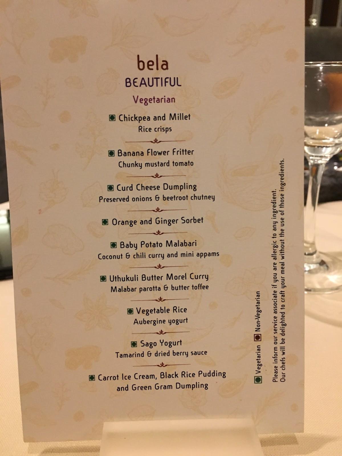 Menu at Avartana, Chennai
