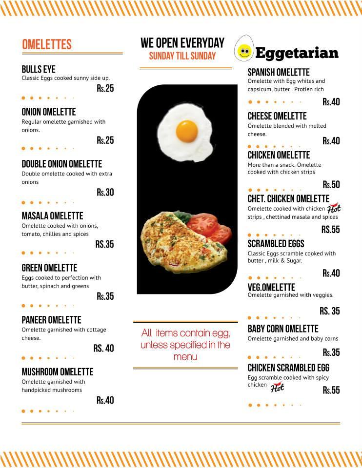 Menu at Eggetarian, Yercaud