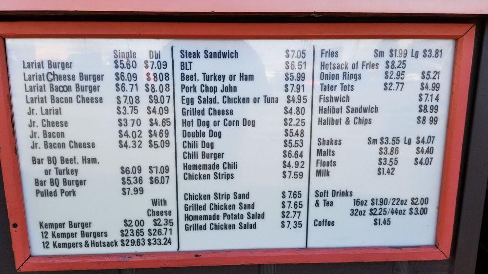 Menu at Lariat Bar-B-Q, Yakima