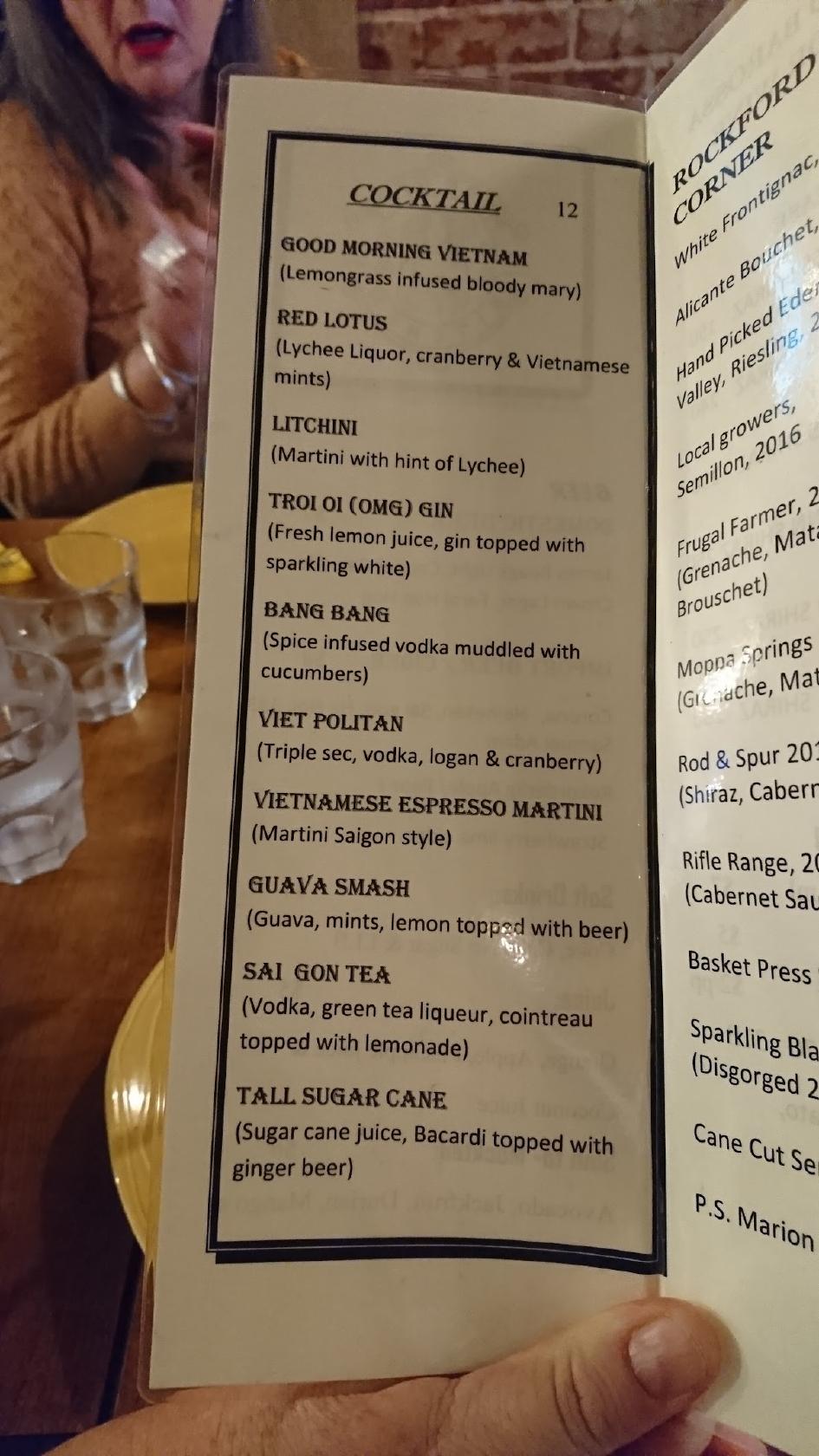 Carta del restaurante Miss Viet Kitchen, Port Adelaide
