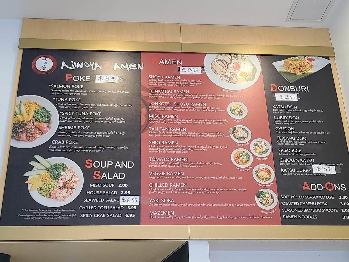Menu at Ajinoya Ramen restaurant, Denver