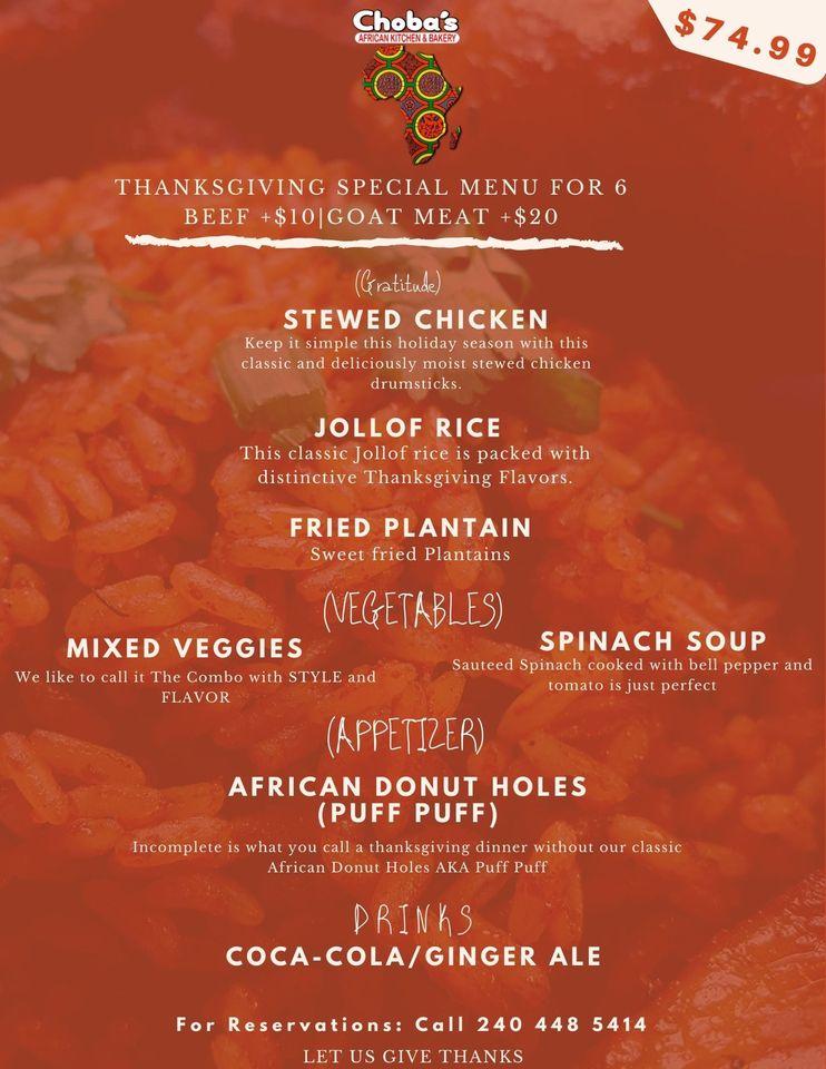 Menu at CHOBAS African Kitchen restaurant, Waldorf