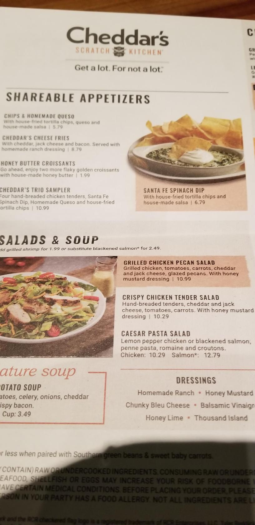 Menu at Cheddar's Scratch Kitchen restaurant, Avon