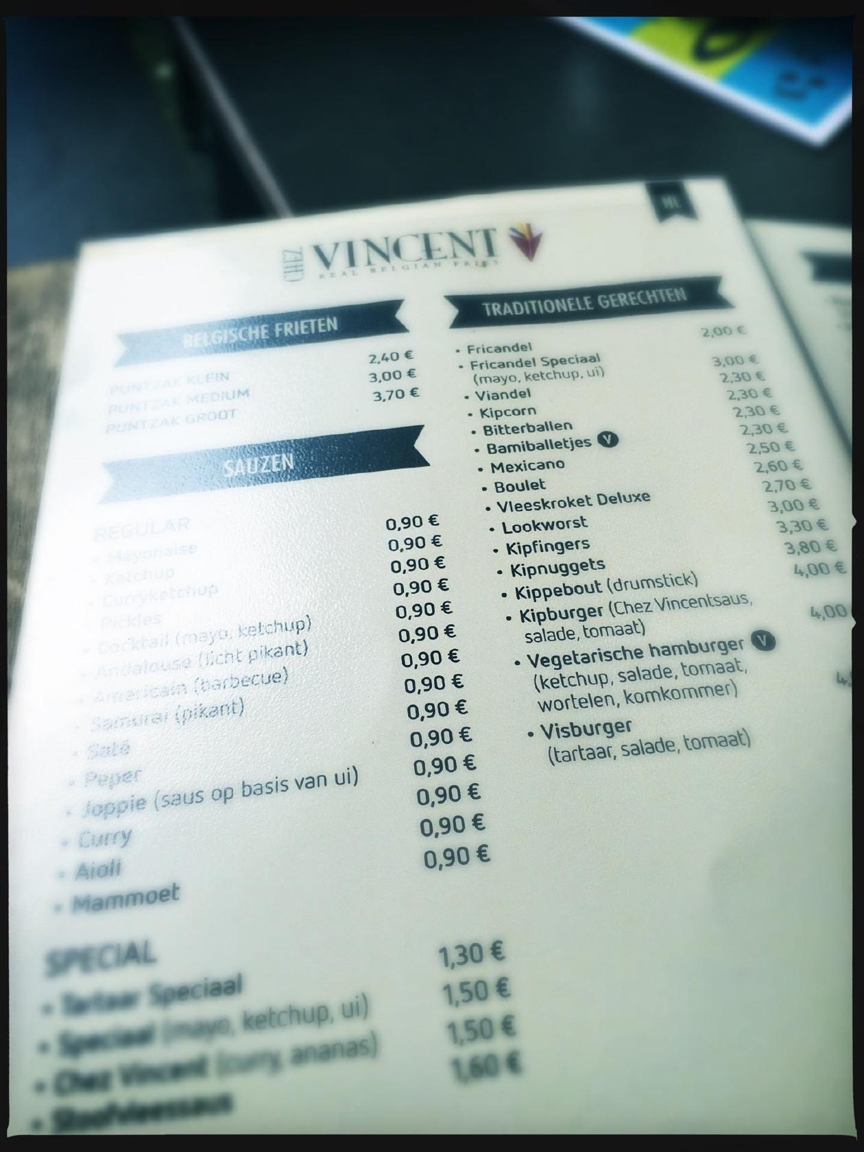 Speisekarte von Chez Vincent, Brugge