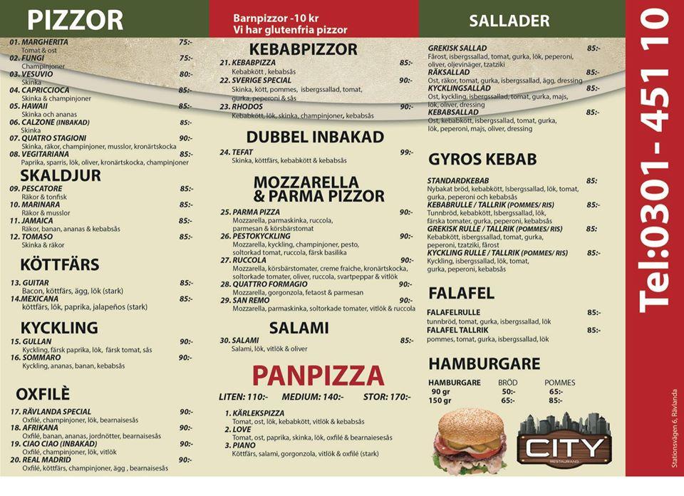 Menu at City Restaurang restaurant, Sweden