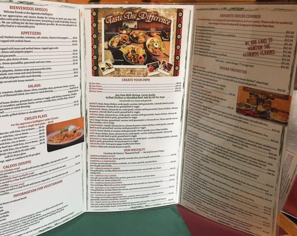 Menu at El Novillero Restaurant, Sacramento
