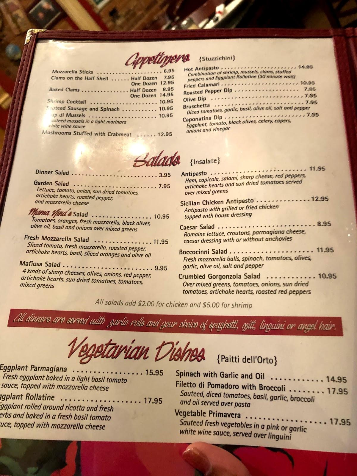 Menu at Mama Nina's restaurant, Bethlehem, 546 Main St