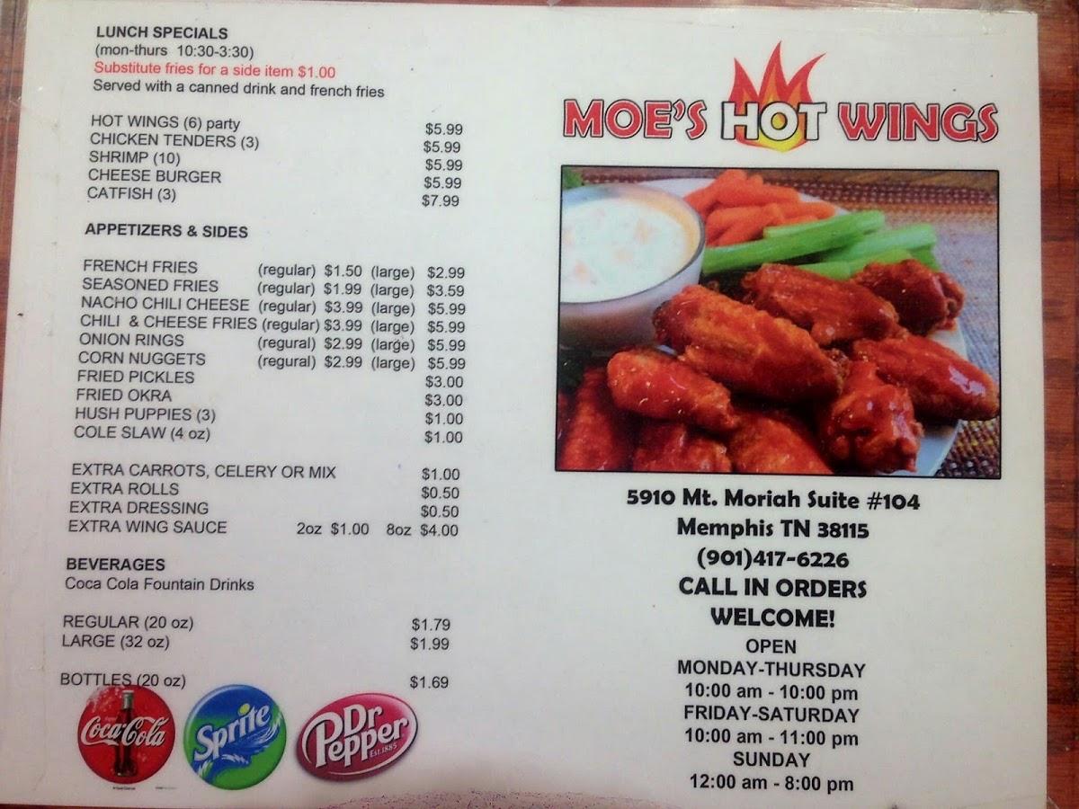 Menu at Moe's Hot Wings fast food, Memphis