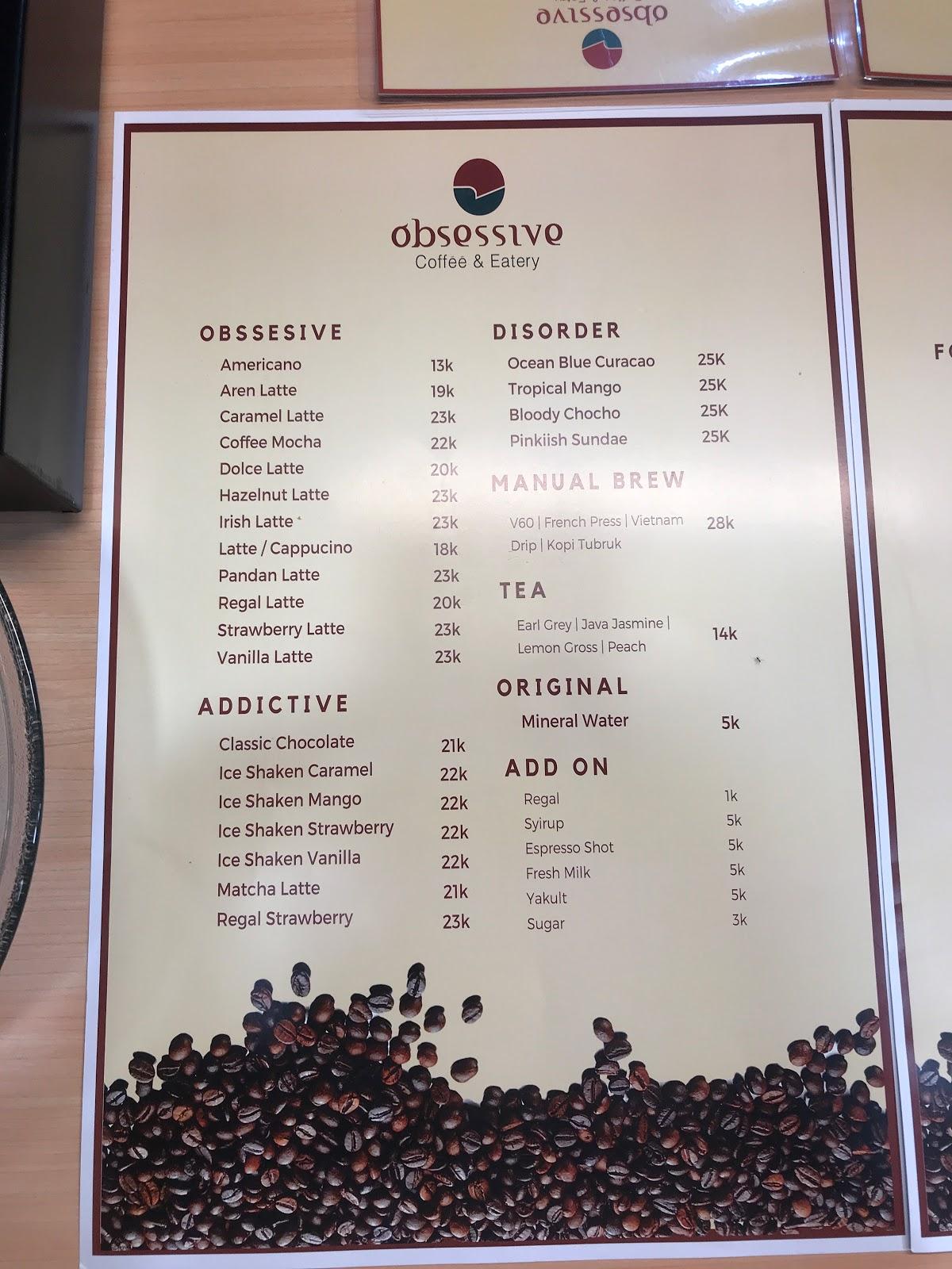Menu at OCD COFFEE AND EATERY, Kelapa Dua