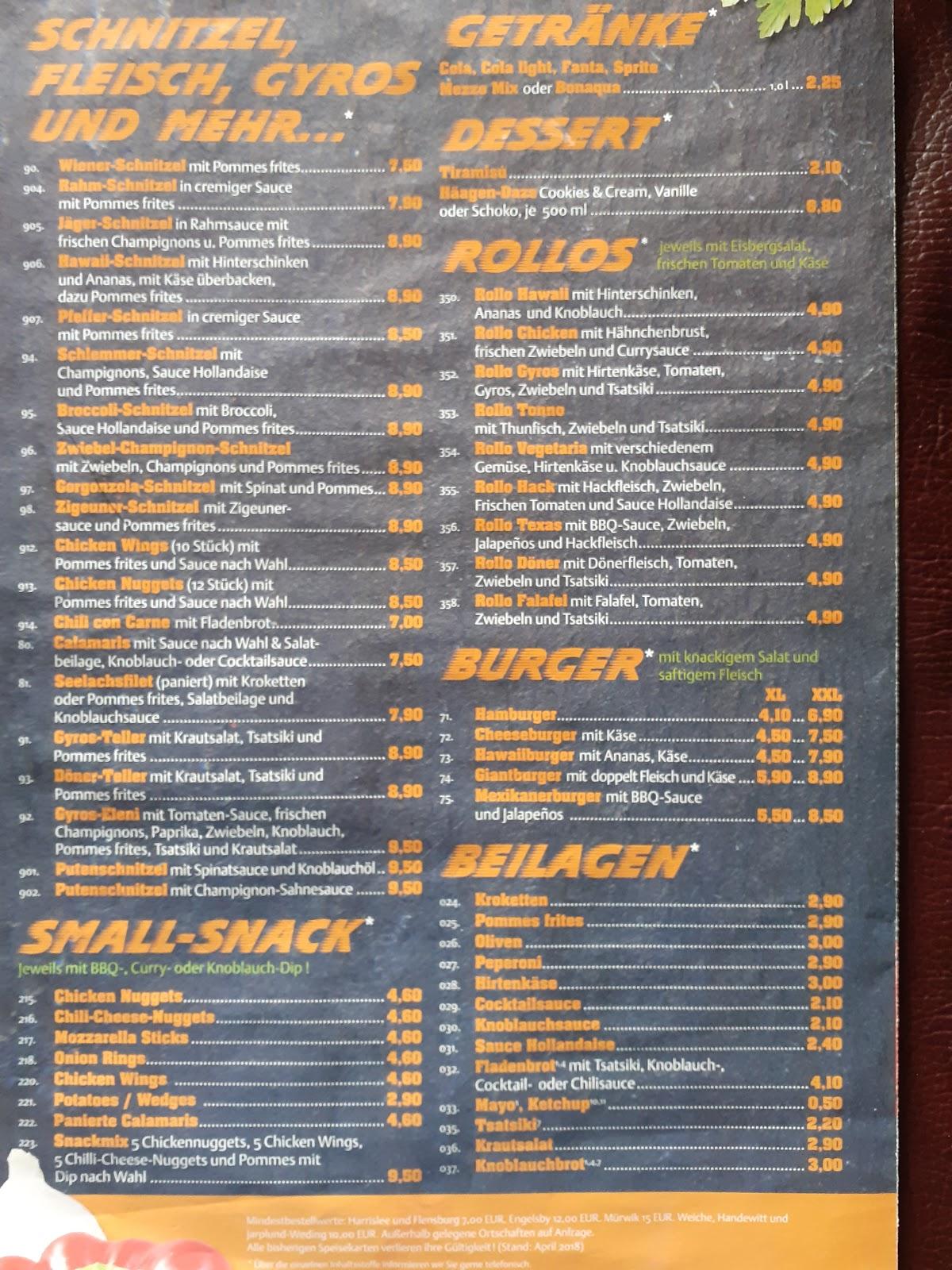 Menu at Pizza 2000, Harrislee