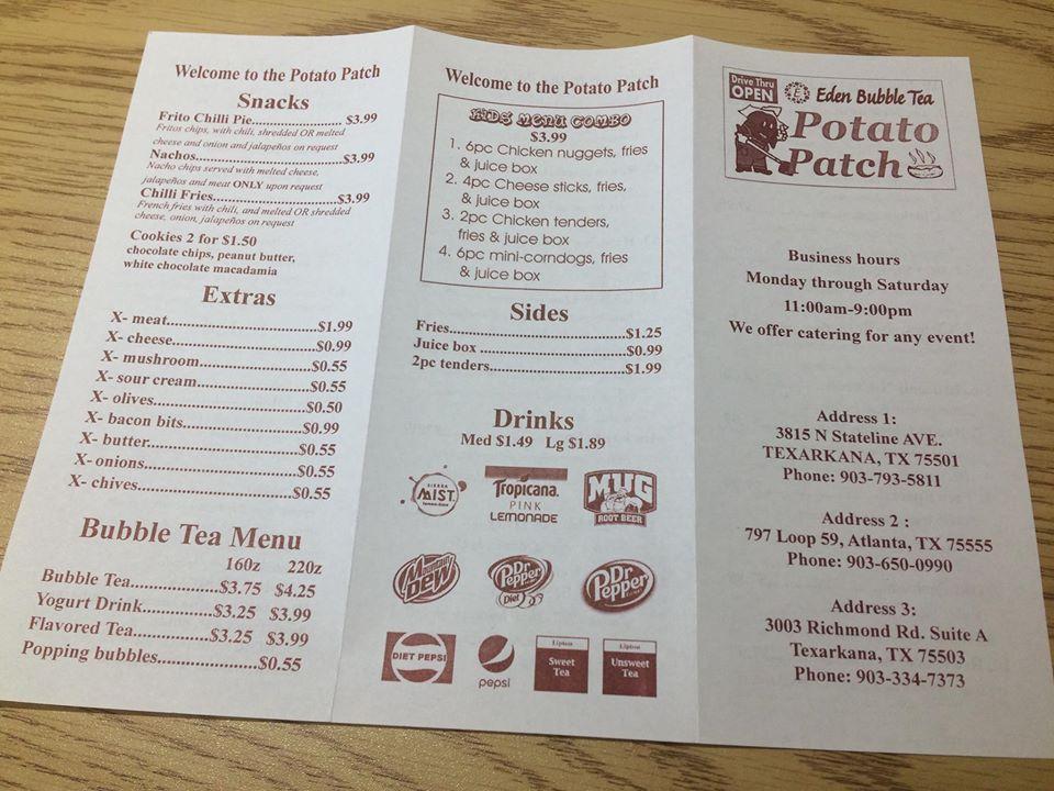 Menu at Potato Patch restaurant, Atlanta