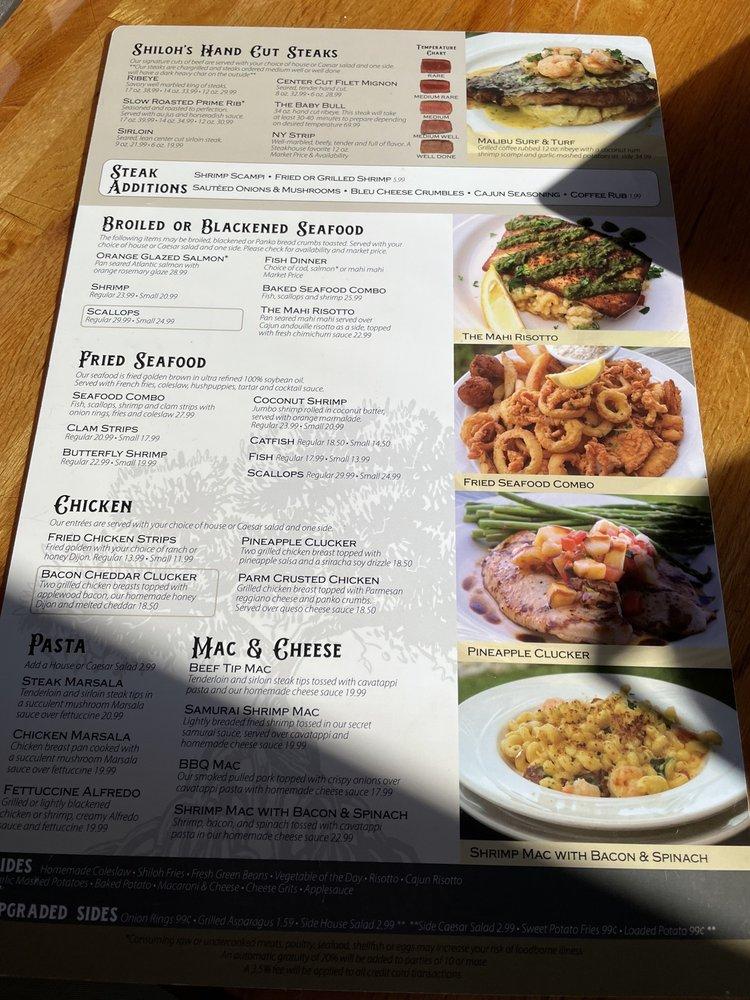 Menu at Shiloh's Steak & Seafood steakhouse, Titusville