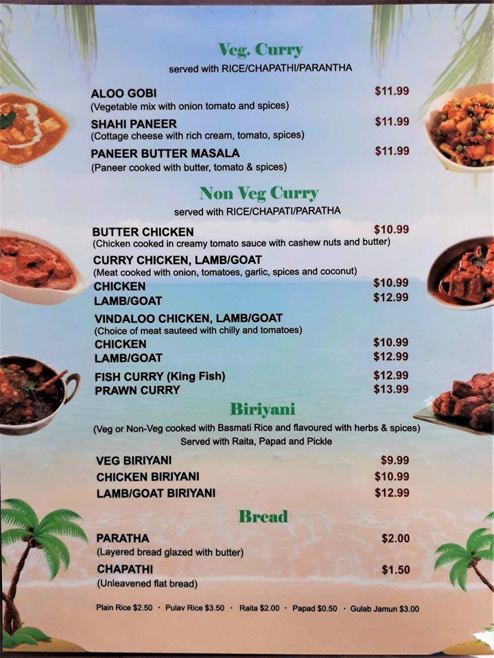 Menu at Southern Spice restaurant, Abbotsford