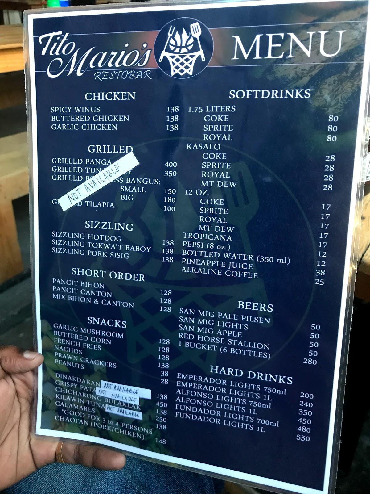 Menu at Tito Marios Resto Bar, Pasay