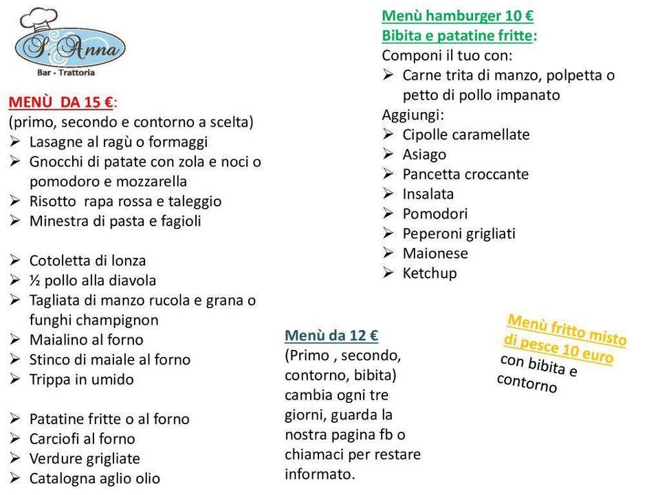 Menu da Trattoria Sant'Anna pub & bar, Rho