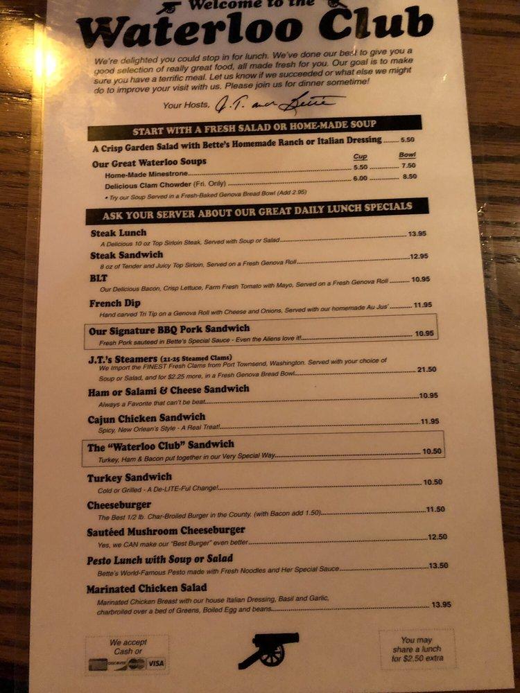 Menu at The Waterloo Restaurant, Stockton