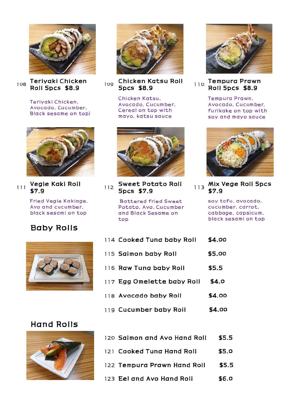Menu at Kujira restaurant, Ashfield