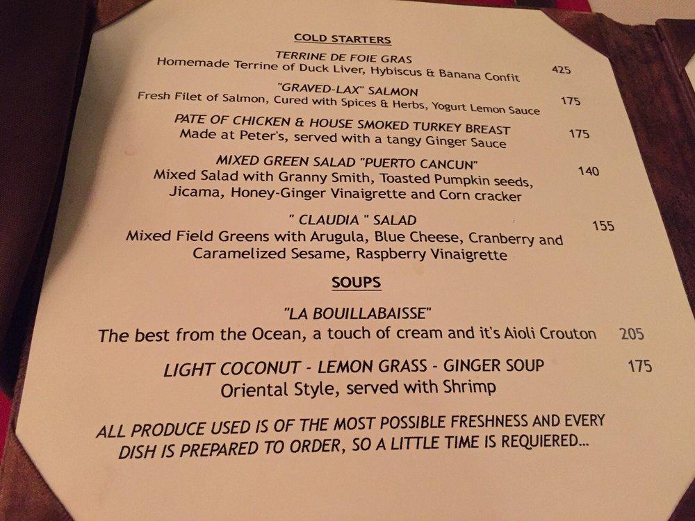 Menu at Peter's Restaurante, Cancún, Avenida Bonampak Mz 11 Lt 71-72