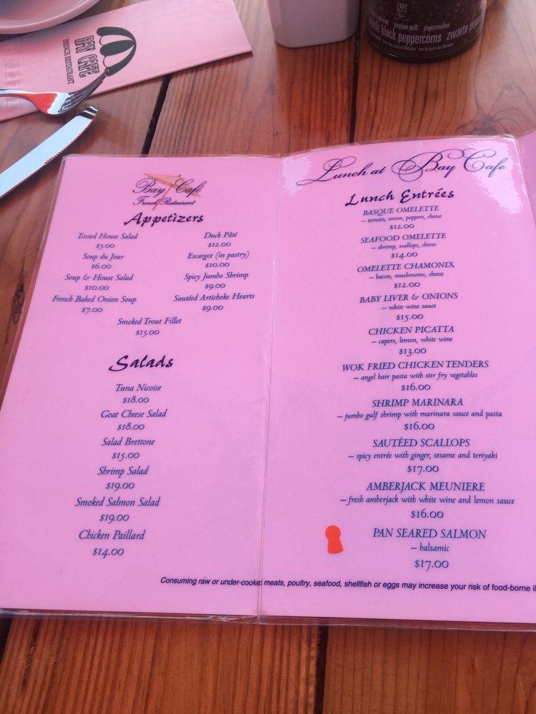 Menu at Bay Cafe French Restaurant, Fort Walton Beach, 233 Alconese Ave SE