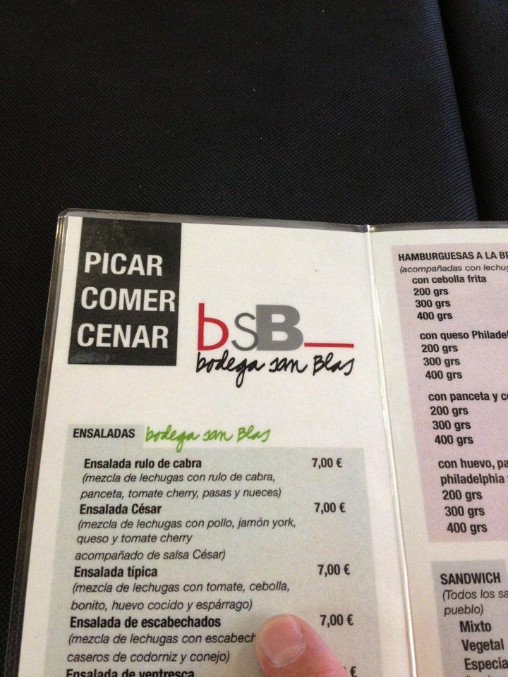 Carta de BSB Bar Restaurante, Lerma