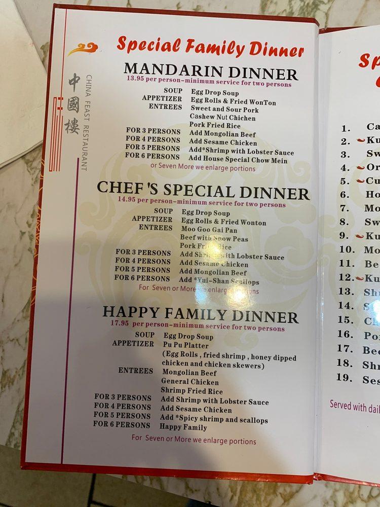 Menu at China Feast restaurant, Winslow