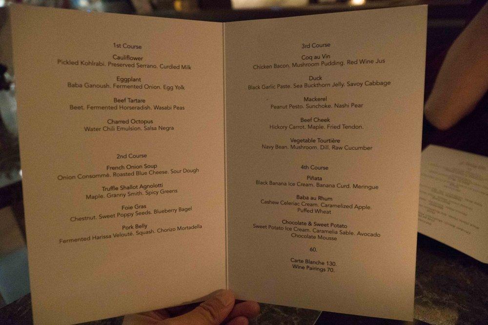 Menu at Hexagon Restaurant, Oakville