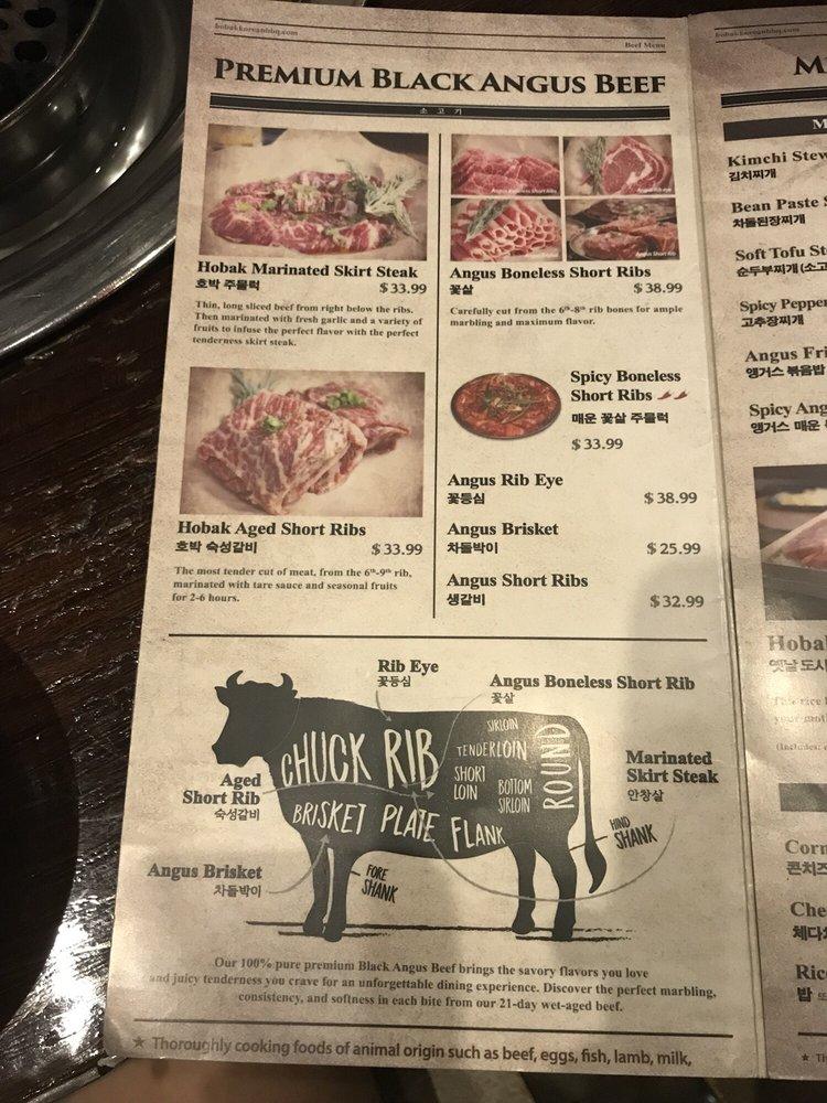 Menu at Hobak Korean BBQ, Las Vegas