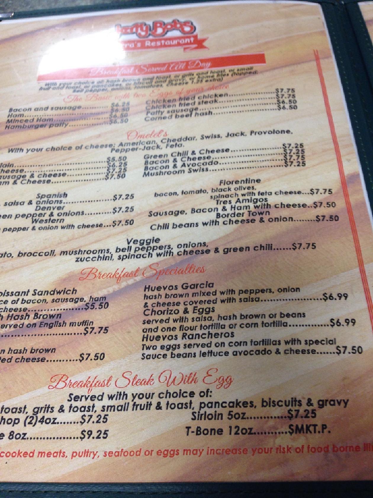 Menu at Jerry Bob's Restaurant, Tucson, E Valencia Rd