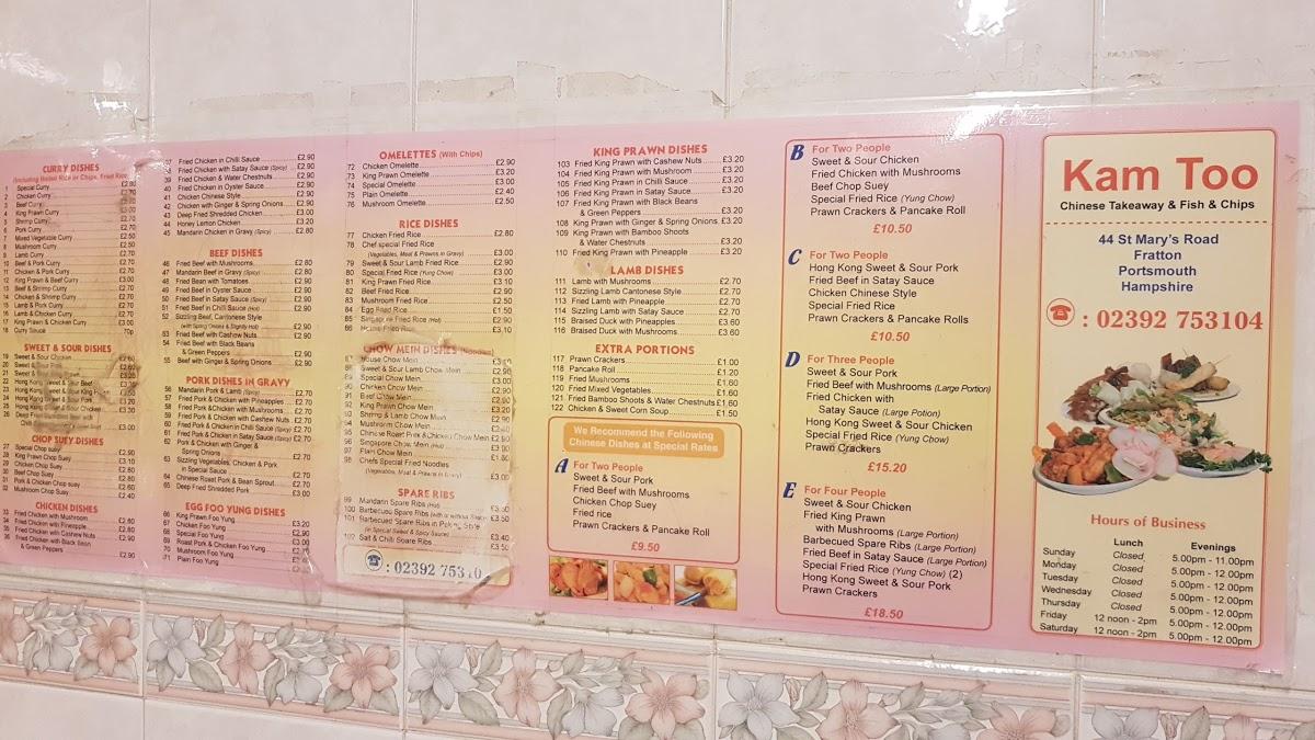 Menu at Kam Too fast food, Portsmouth