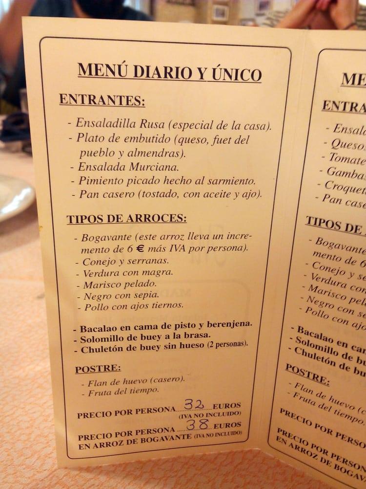 Carta del restaurante Los Arroces del Segis, Madrid