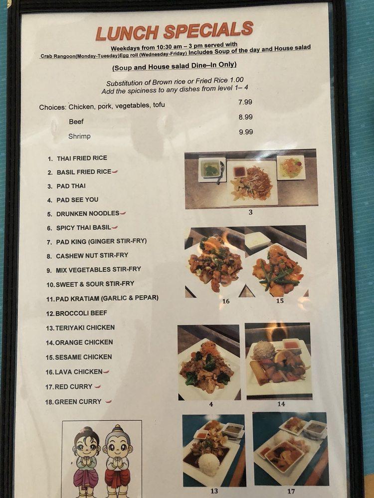Menu at Manee Thai Cuisine In restaurant, Indianapolis