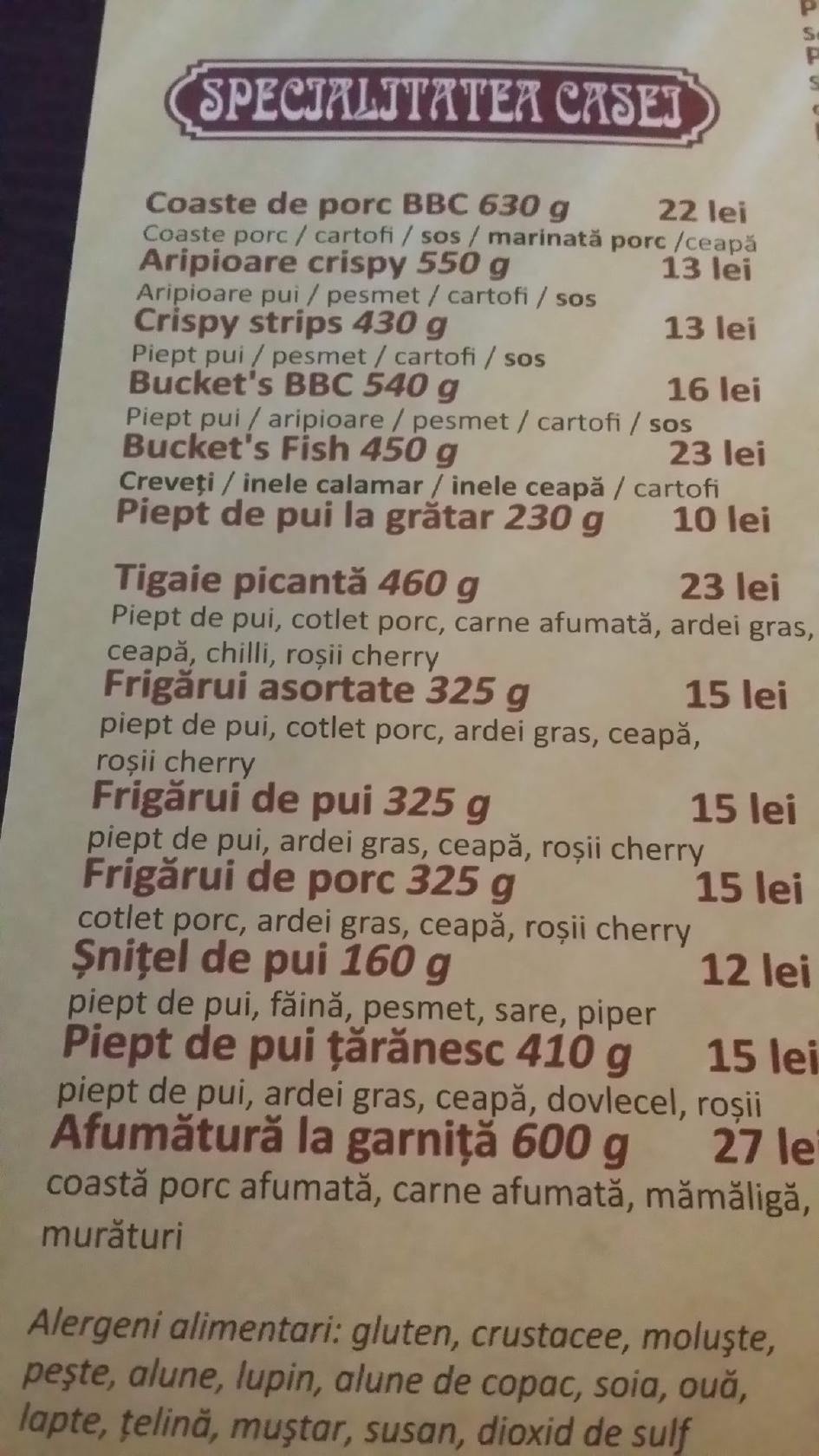 Menu at BBC Pergola, Vălenii de Munte