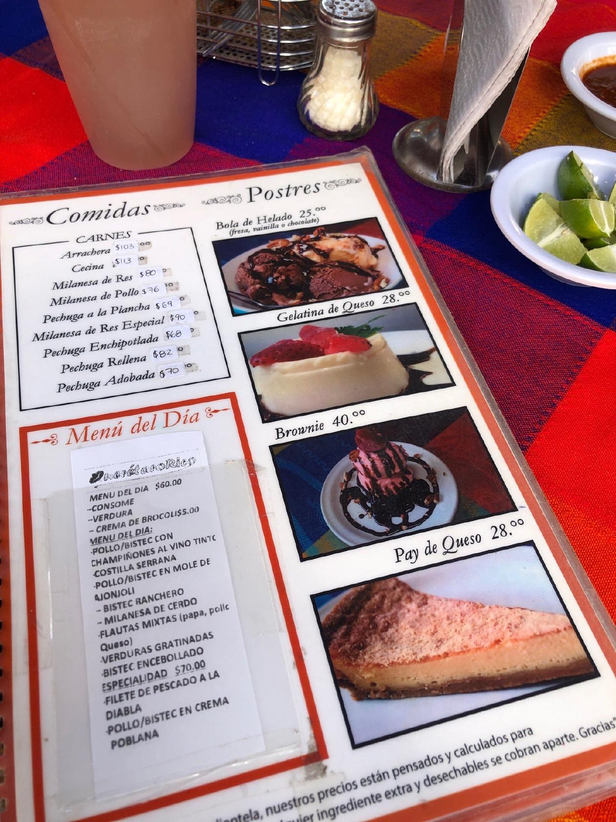 Menu at Queretaro Rico restaurant, Santiago de Querétaro, Hidalgo 184